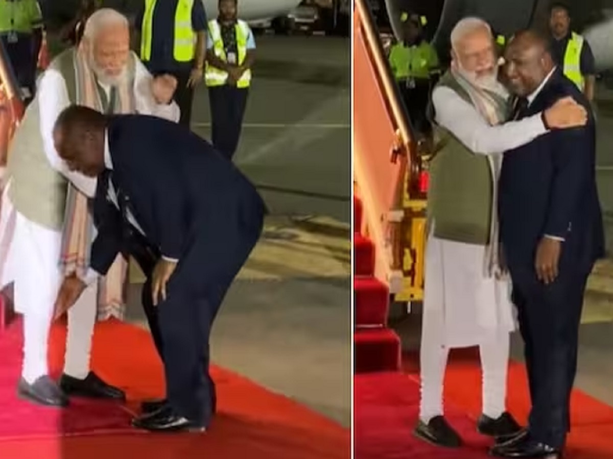 પાપુઆ ન્યુ ગિનીના વડા પ્રધાન પીએમ નરેન્દ્ર મોદીના પગે પડ્યા - Papaua New Guinea PM James Marape ...